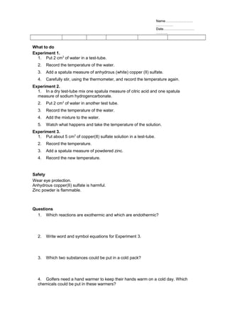 TOPIC 4. CHEMICAL REACTIONS -LAB | PDF