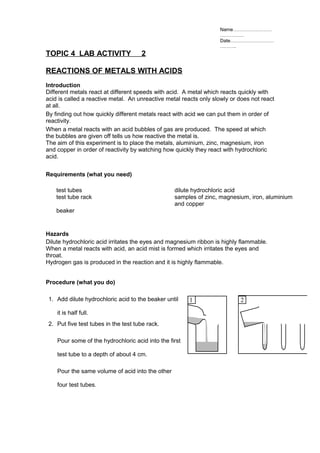 TOPIC 4. CHEMICAL REACTIONS -LAB | PDF