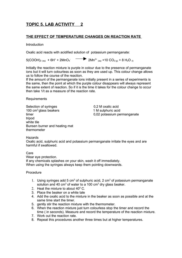 TOPIC 5. RATE OF REACTION-LAB | DOC