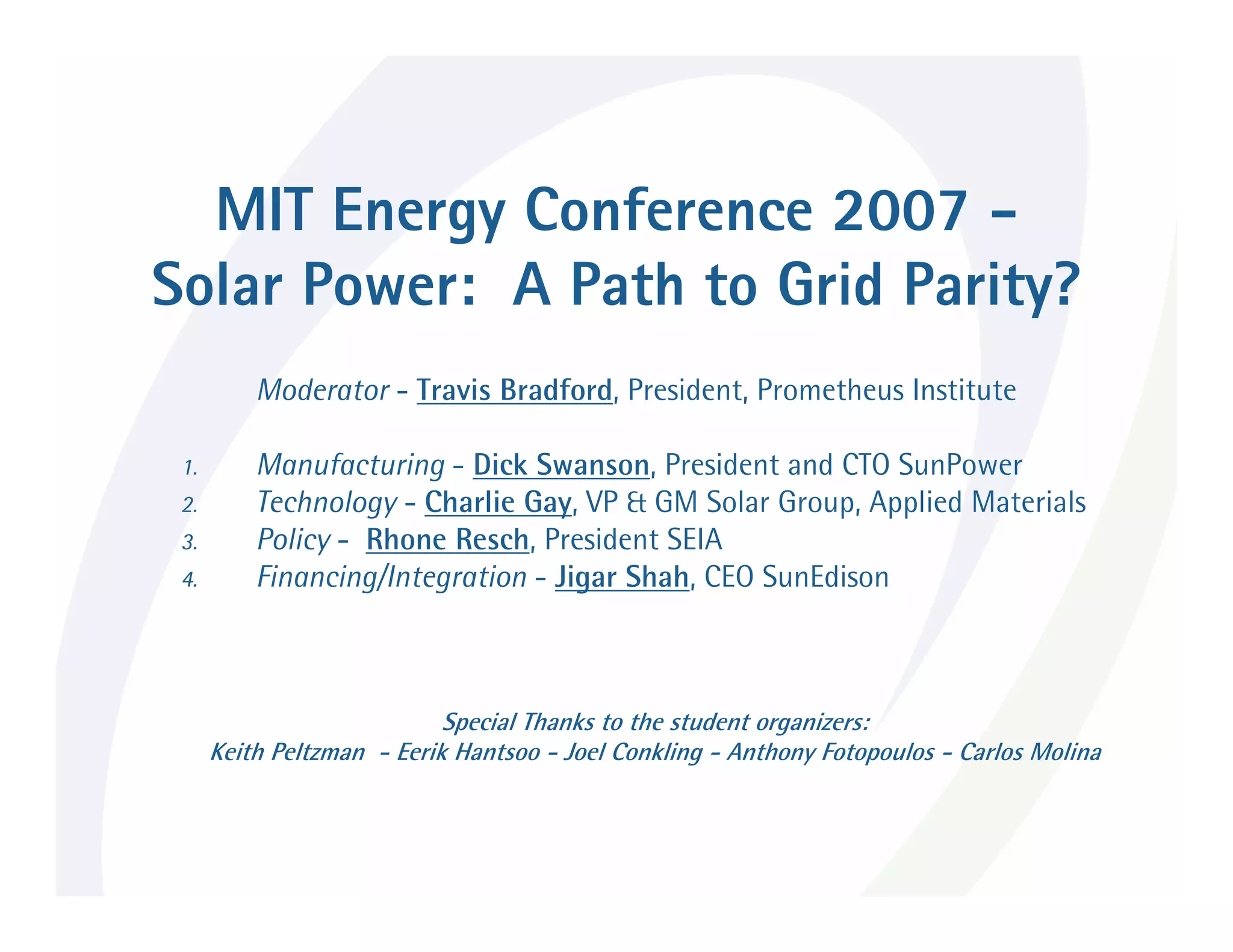 SolarPanel MIT Energy Conference 2007 | PPT