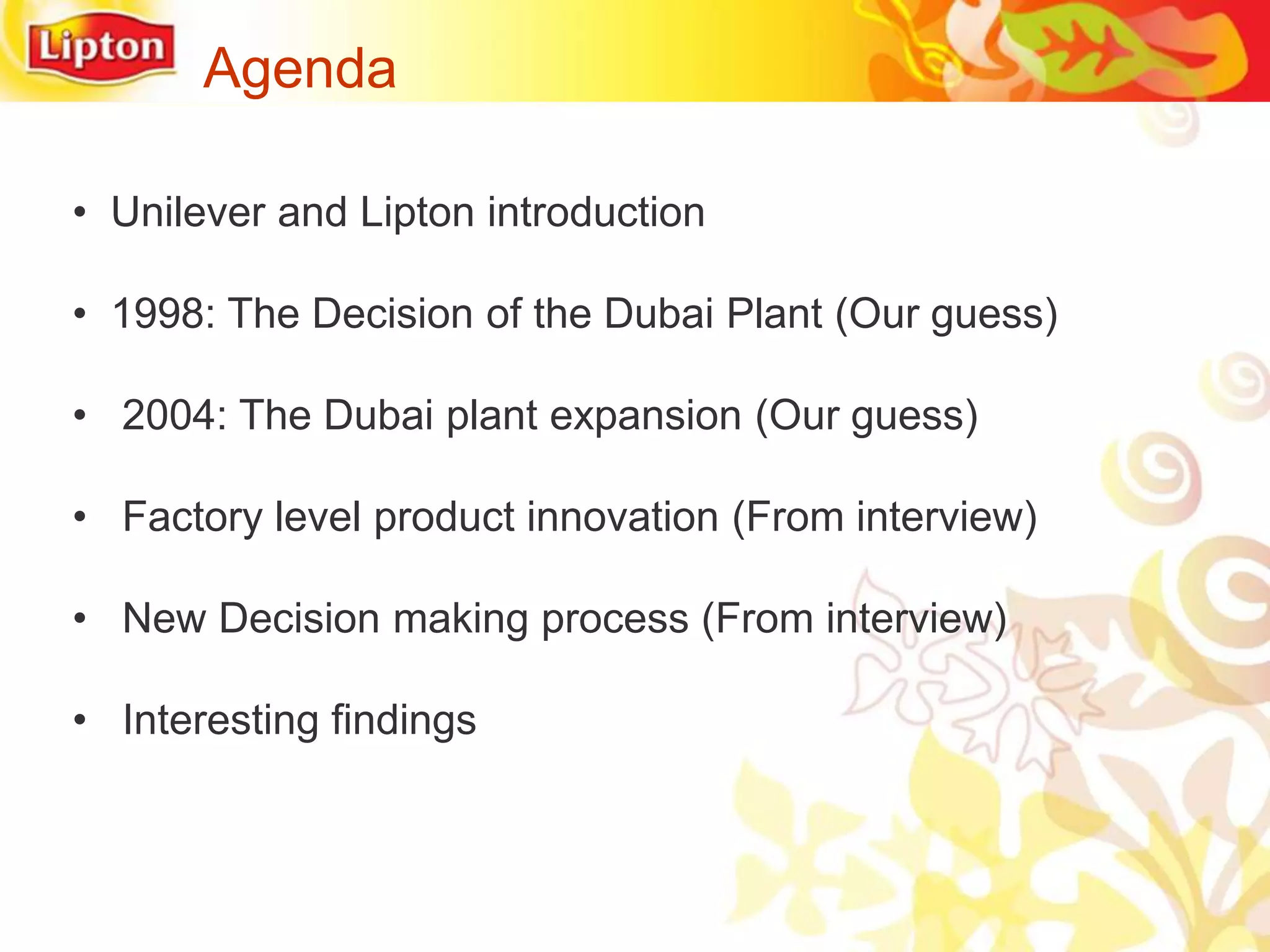 Unilever Lipton plant in Dubai | PPTX