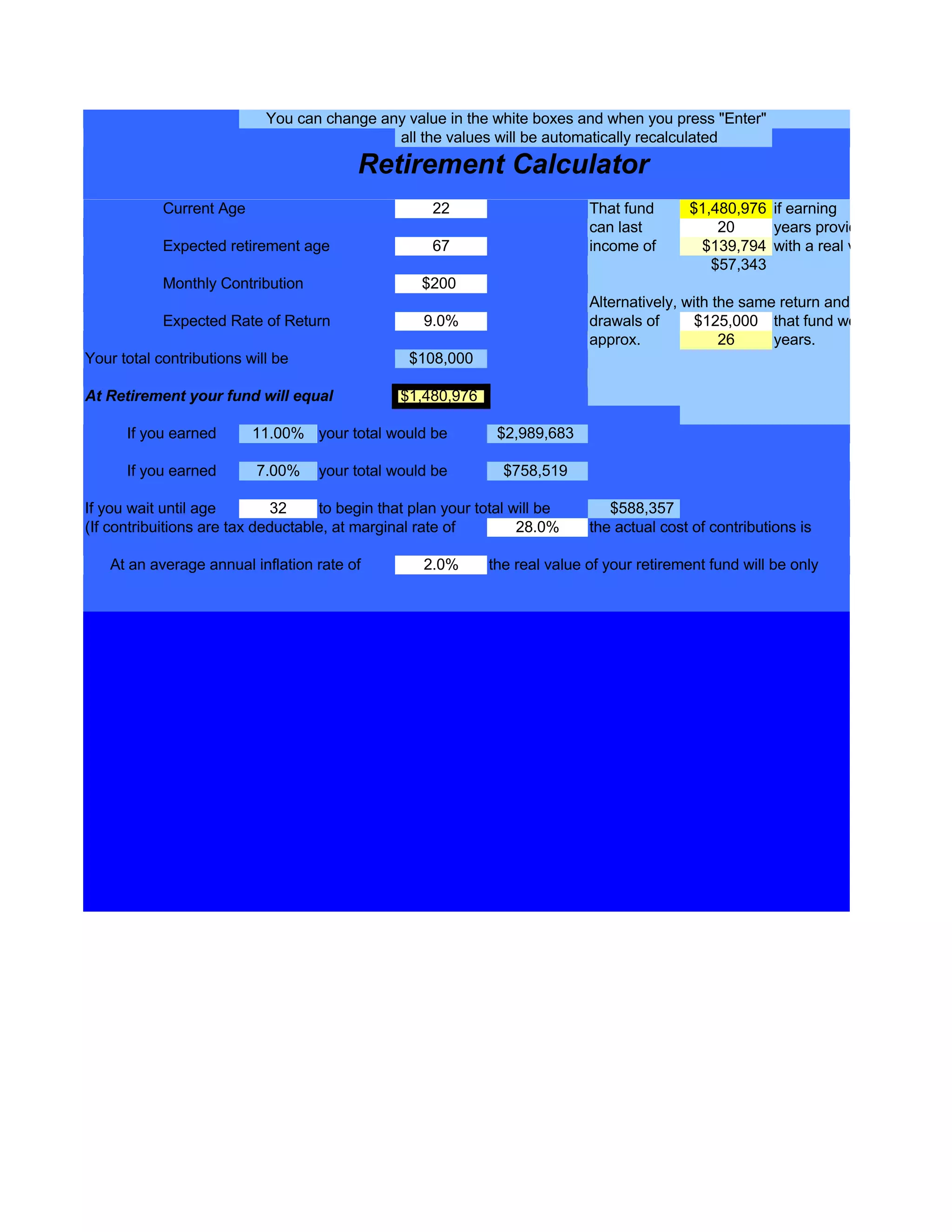 Retirement Calculator | XLS