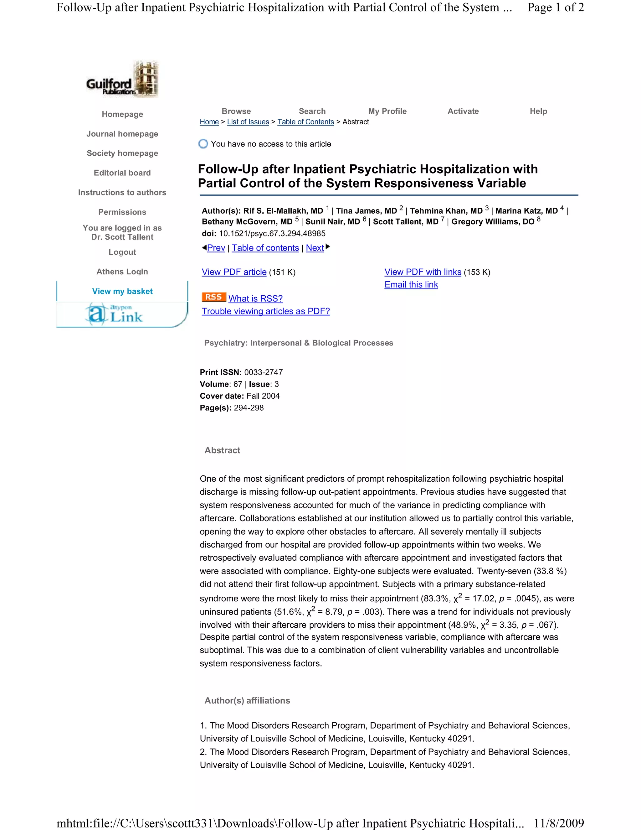 Follow-Up after Inpatient Psychiatric Hospitalization | PDF