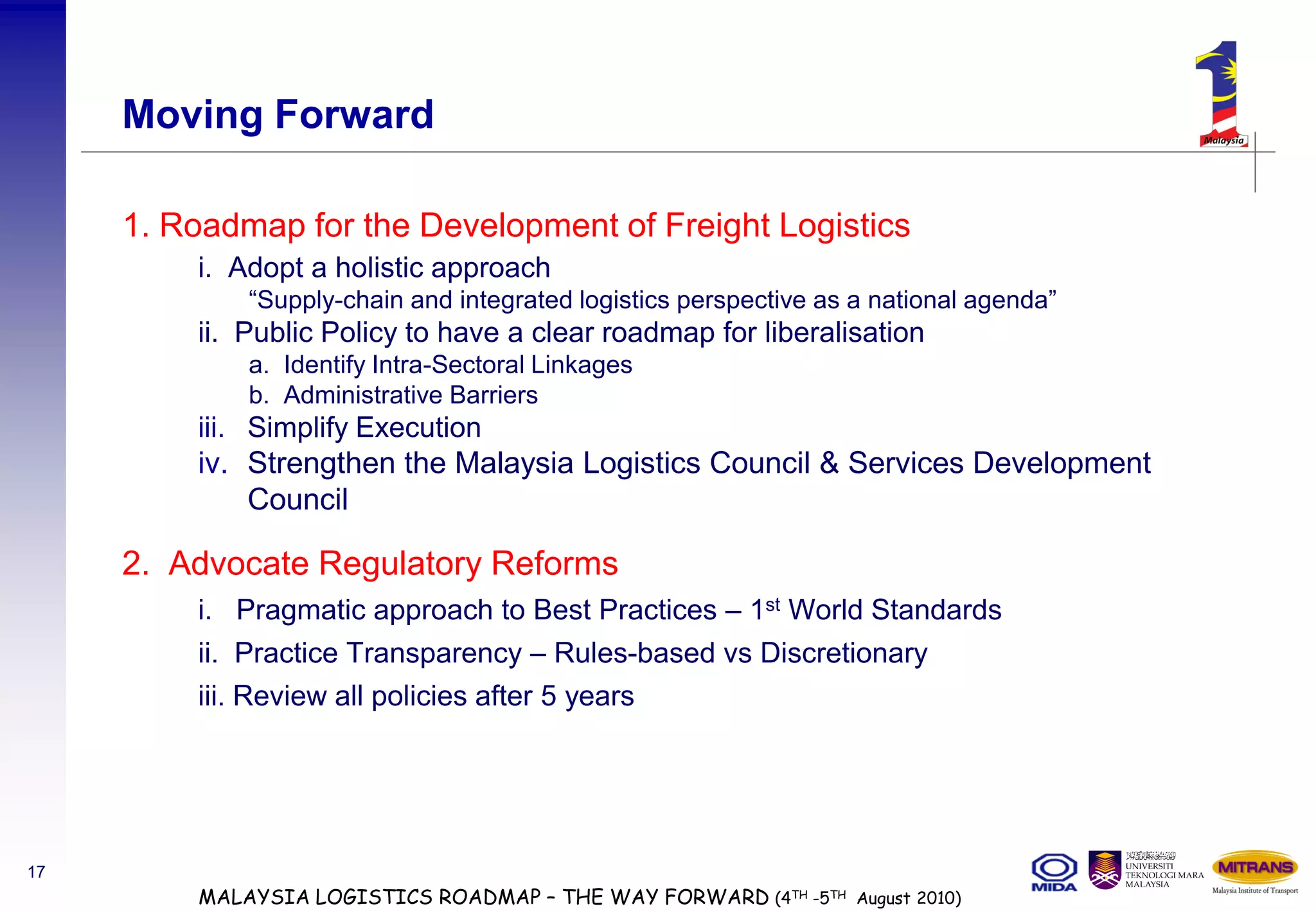 Overview on Roadmap for the Development of the Freight Logistics ...