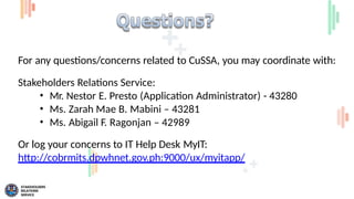 CuSSA Roll-out Training 2022 for DPWH Offices | PPTX