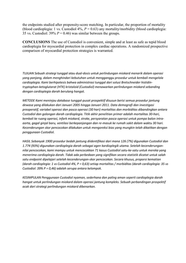 Custodiol versus blood cardioplegia in complex cardiac operations | DOCX | Heart and ...