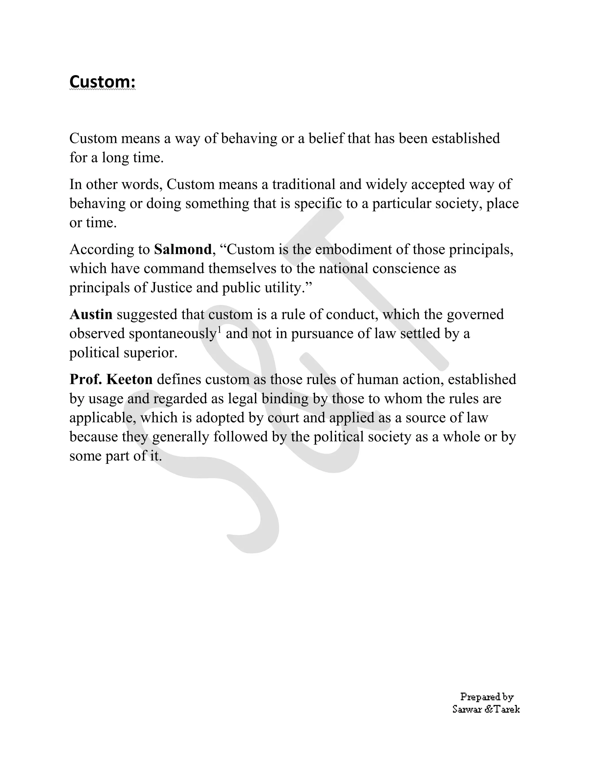 Custom in Jurisprudence what is custome and From where it came from | DOCX