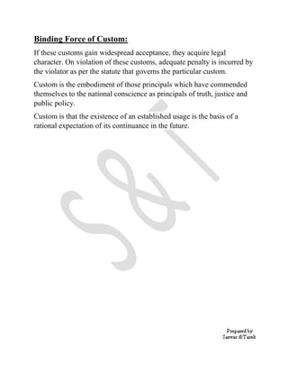 Custom in Jurisprudence what is custome and From where it came from | DOCX