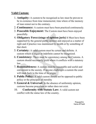 Custom in Jurisprudence what is custome and From where it came from | DOCX