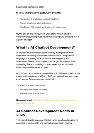 AI Chatbot Development in 2025: Costs, Trends & Business Impact | PDF
