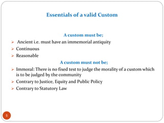 CUSTOM "Basic Elements to Establish as the valid source of Law" | PPTX