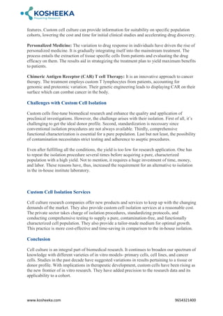Custom Cell Isolation: The Future of Biomedical Research | PDF