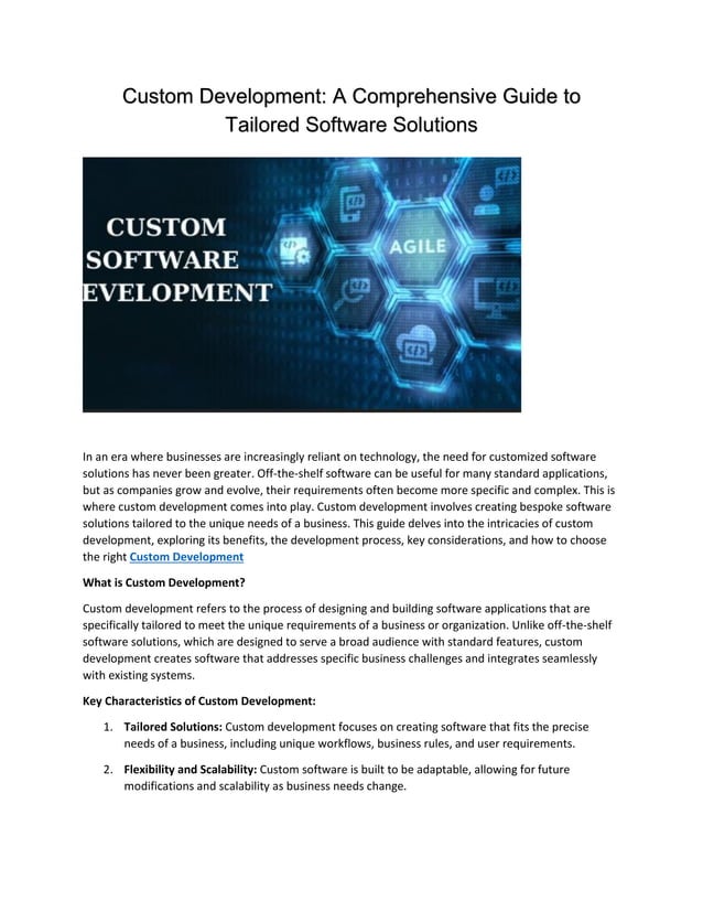 Custom Development: A Comprehensive Guide to Tailored Software Solutions | PDF