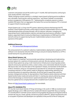 Hitachi Construction Machinery Adopts PTC Service Parts Management SaaS ...