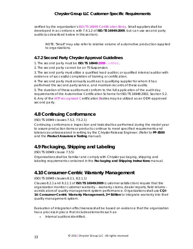 Customer specific requirements march 2012revised