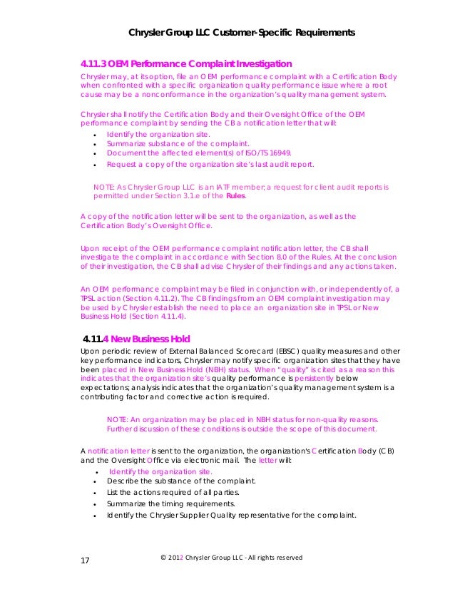 Customer specific requirements march 2012revised