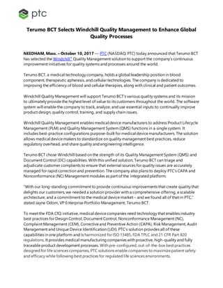 Terumo BCT Selects Windchill Quality Management to Enhance Global ...