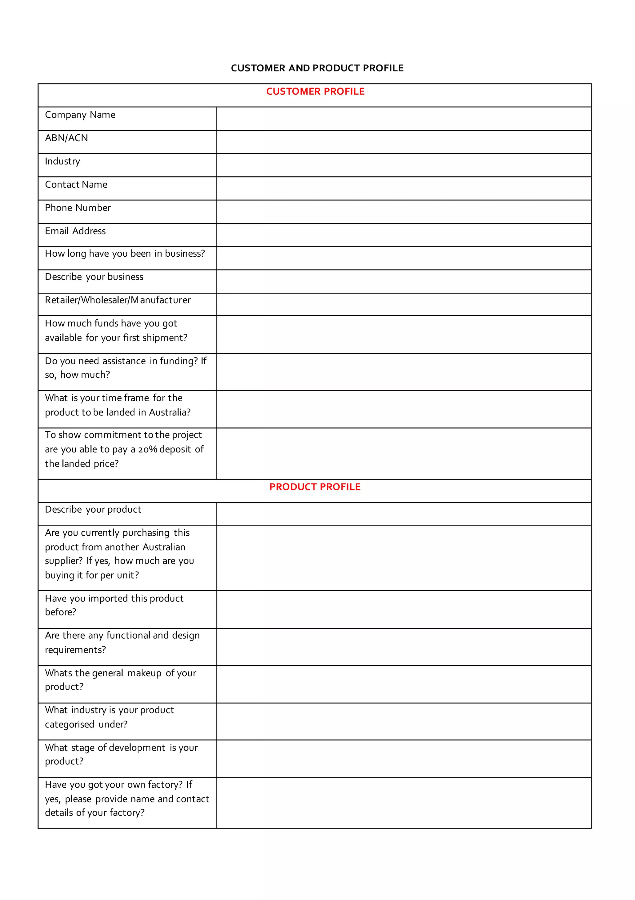 Customer and product profile | PDF