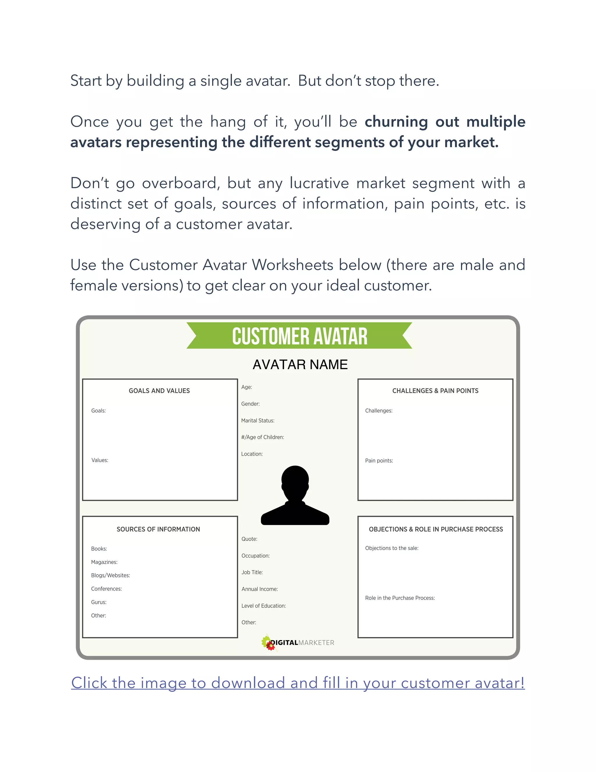 Customer Avatar Worksheet [Ebook + Template] | PDF | Internet for ...