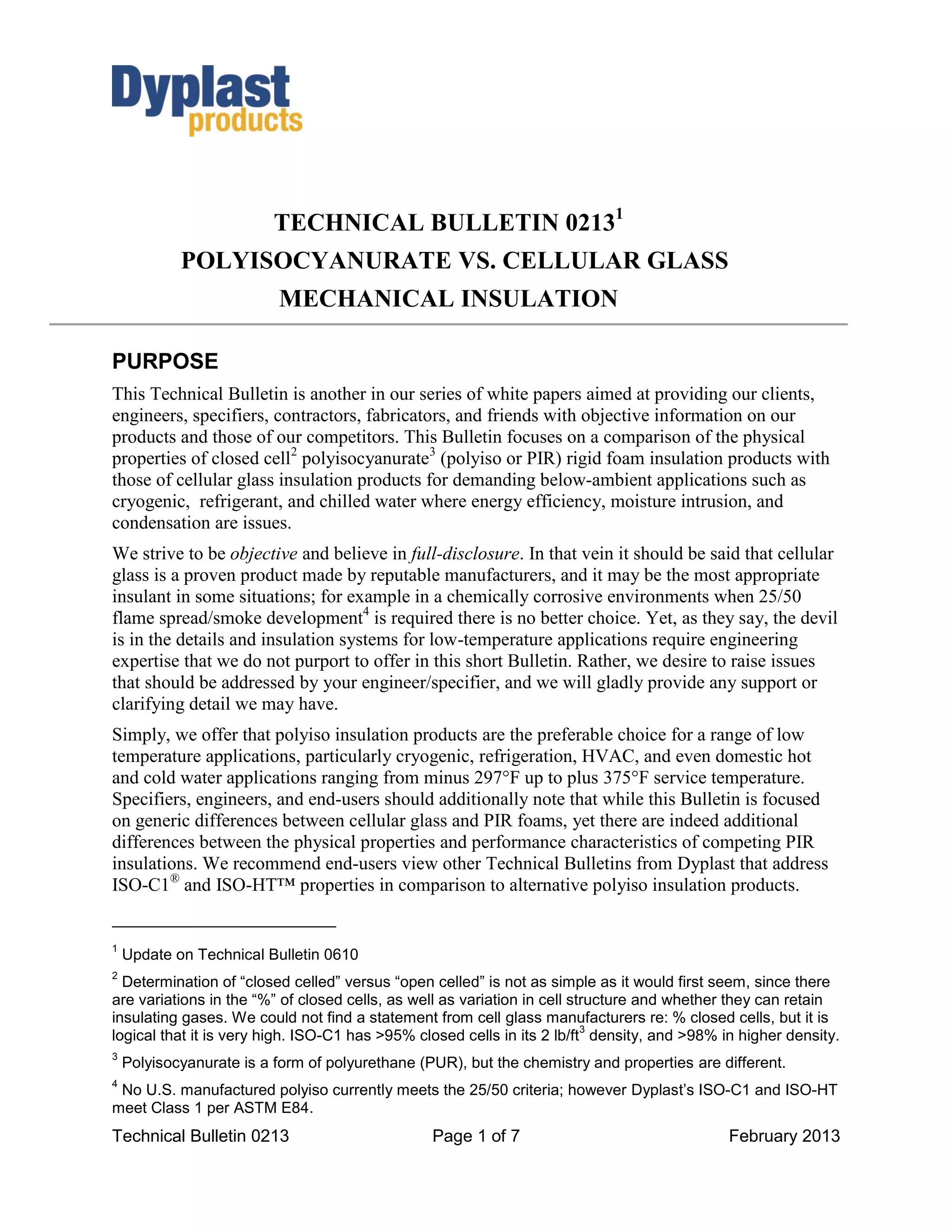 Technical Bulletin 0213 Polyisocyanurate vs. Cellular Glass Insulation ...