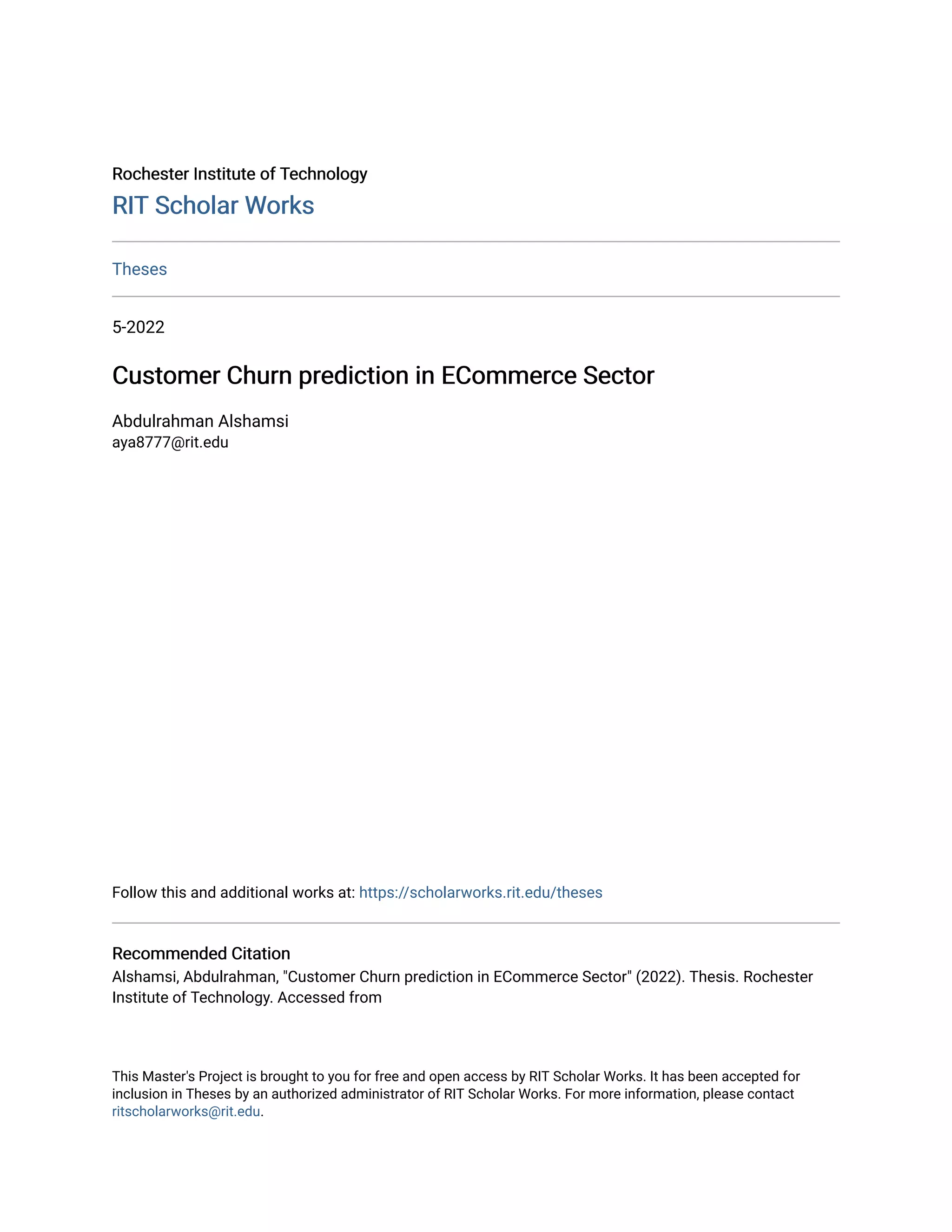 Customer Churn prediction in ECommerce Sector.pdf | Business | Business ...