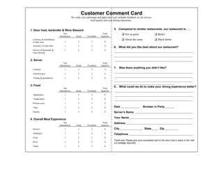 Customer comment cards | DOC