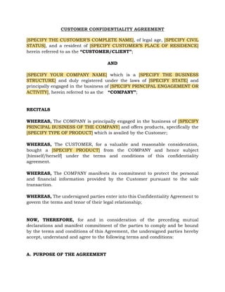 CUSTOMER CONFIDENTIALITY AGREEMENT | PDF | Business | Business and Finance