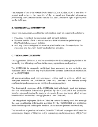 CUSTOMER CONFIDENTIALITY AGREEMENT | PDF | Business | Business and Finance