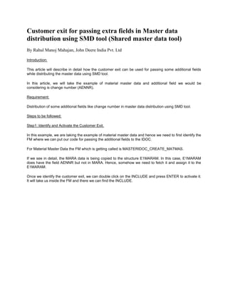 Customer exit for passing extra fields in master data distribution ...