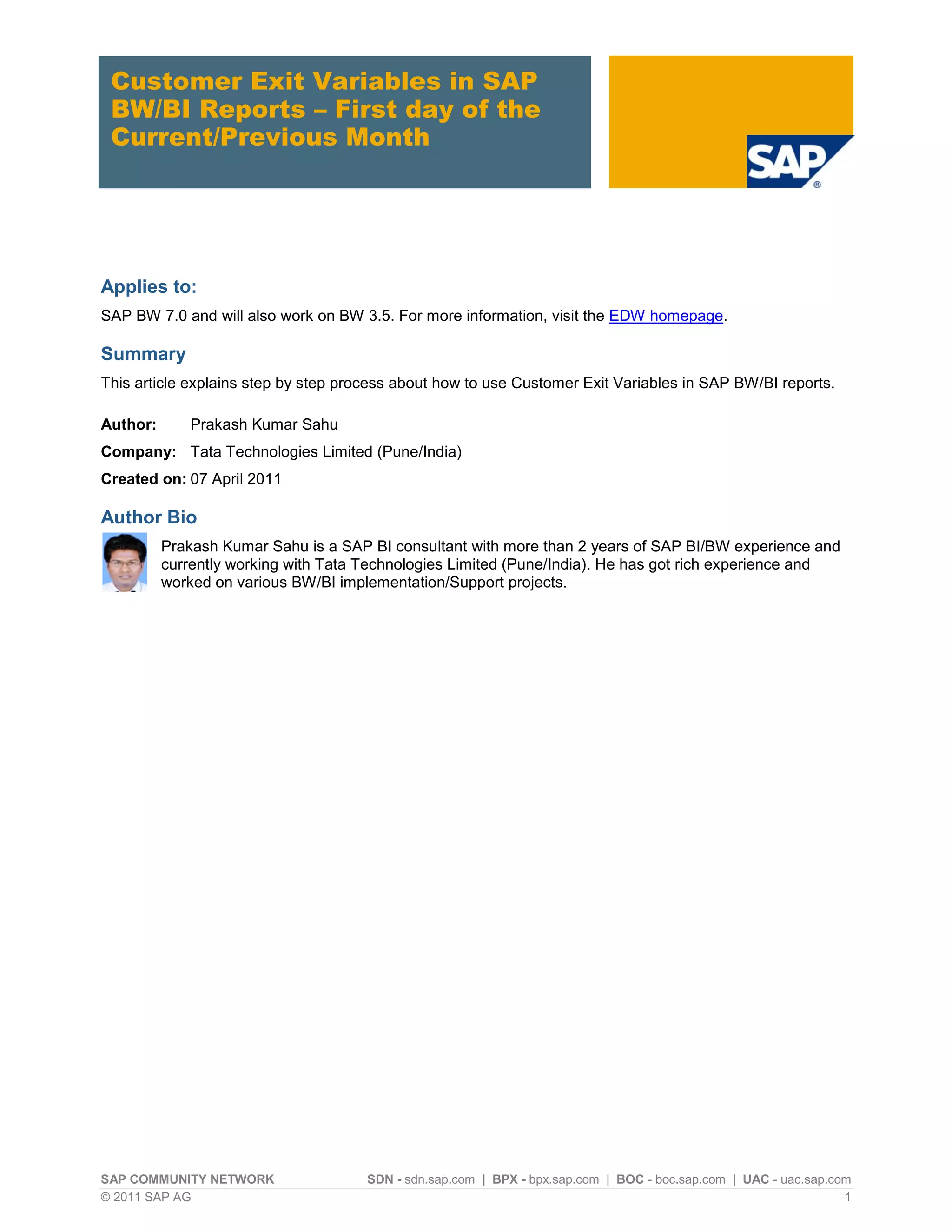 Customer exit variables in sap | PDF