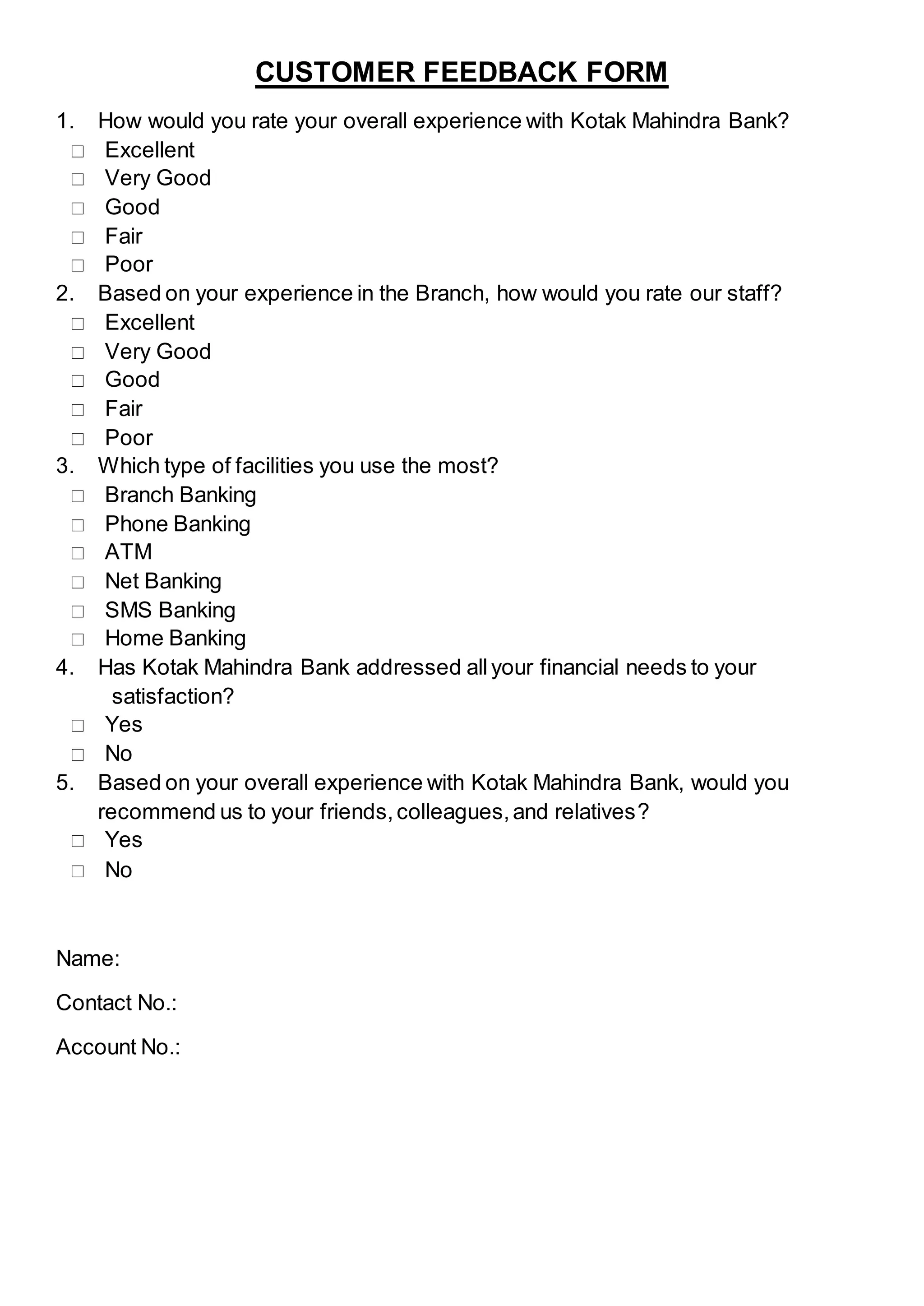 Customer feedback | DOCX