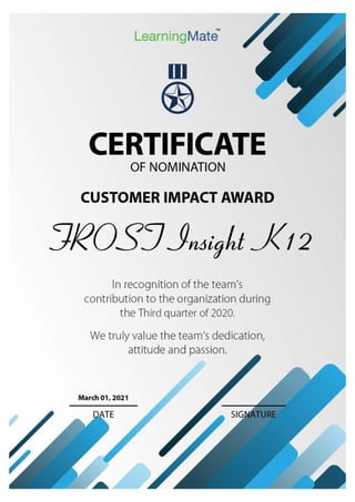 Customer Impact Team Award - Learningmate | PDF