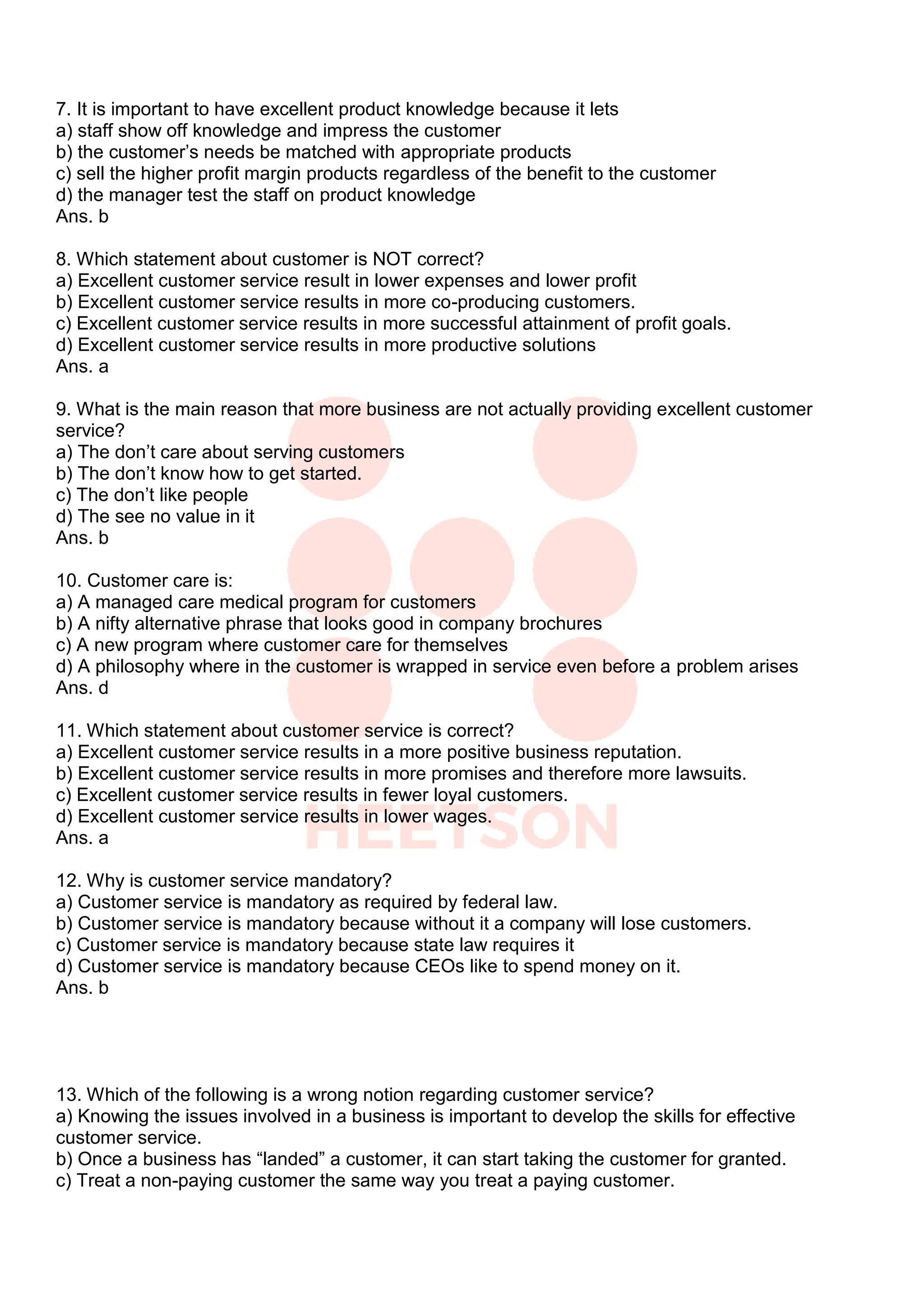 Customer Interaction and Service Employability Skills ITI MCQ | PDF