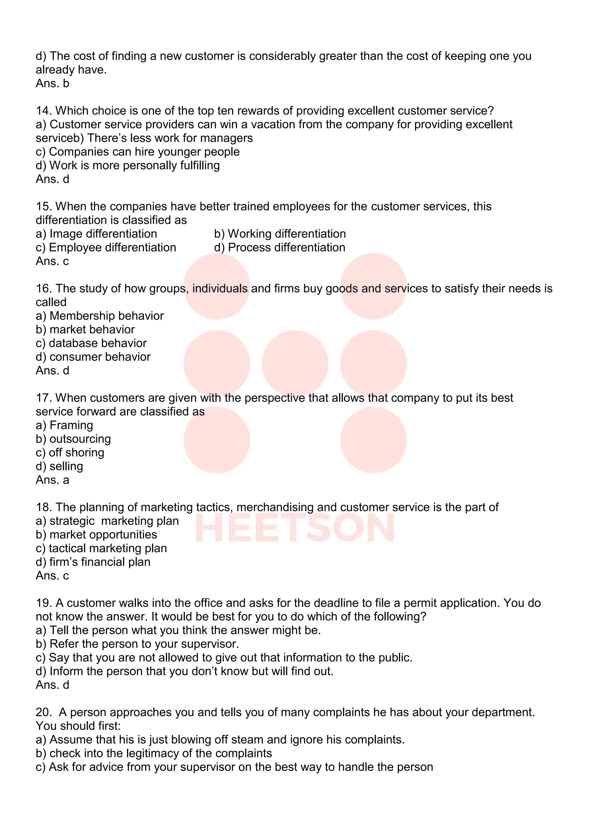 Customer Interaction and Service Employability Skills ITI MCQ | PDF