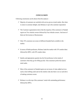 Customer overview of retail outlets hpcl vs. reliance | PDF
