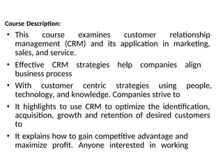 Customer Relationship Management, Teaching notes, BBA, MBA, PGDBM ...