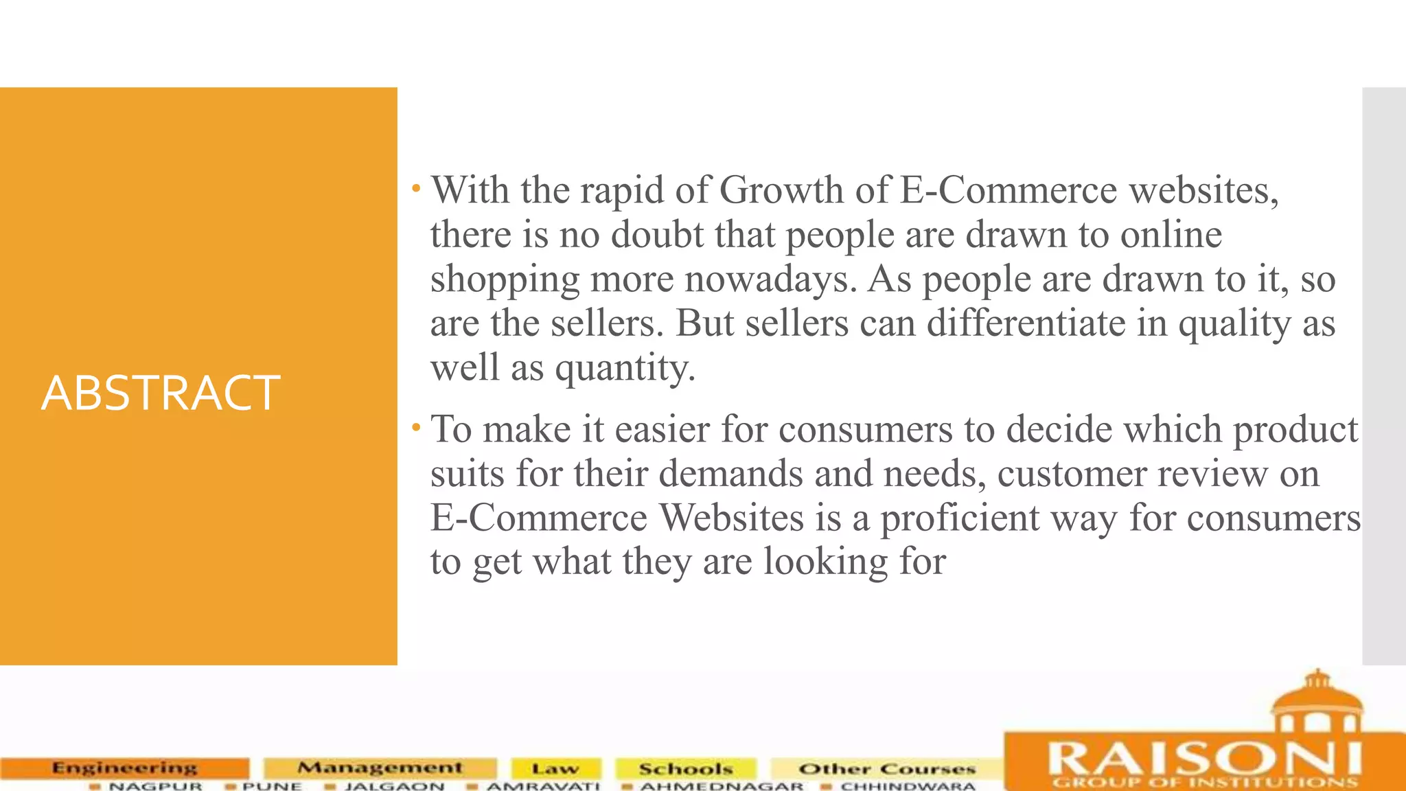 Customer review using sentiment analysis.pptx | Computer Software and Applications | Computing