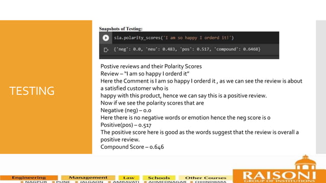 Customer review using sentiment analysis.pptx | Computer Software and Applications | Computing