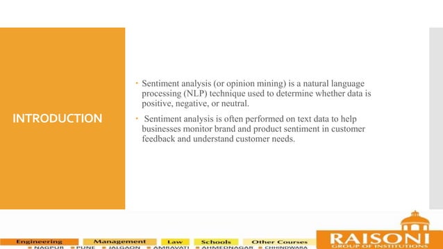 Customer review using sentiment analysis.pptx | Computer Software and Applications | Computing