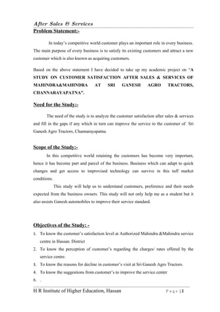 Customer satisfaction after sales & services of mahindra&mahindra | DOC