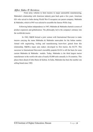 Customer satisfaction after sales & services of mahindra&mahindra | DOC