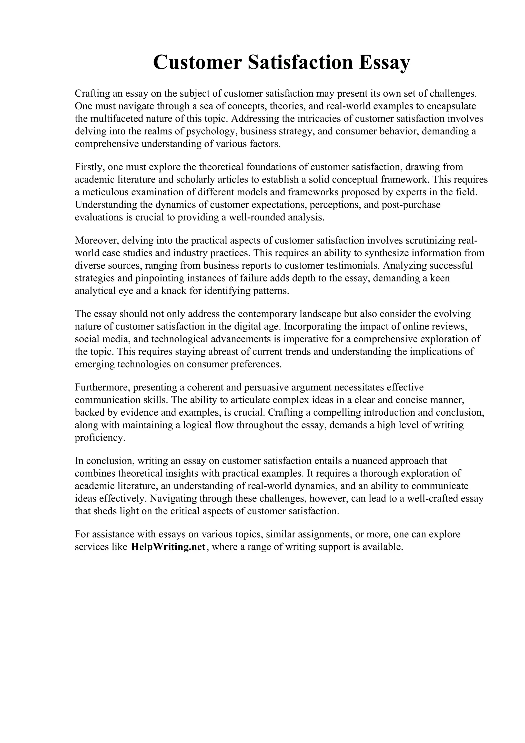 Customer Satisfaction Essay | PDF