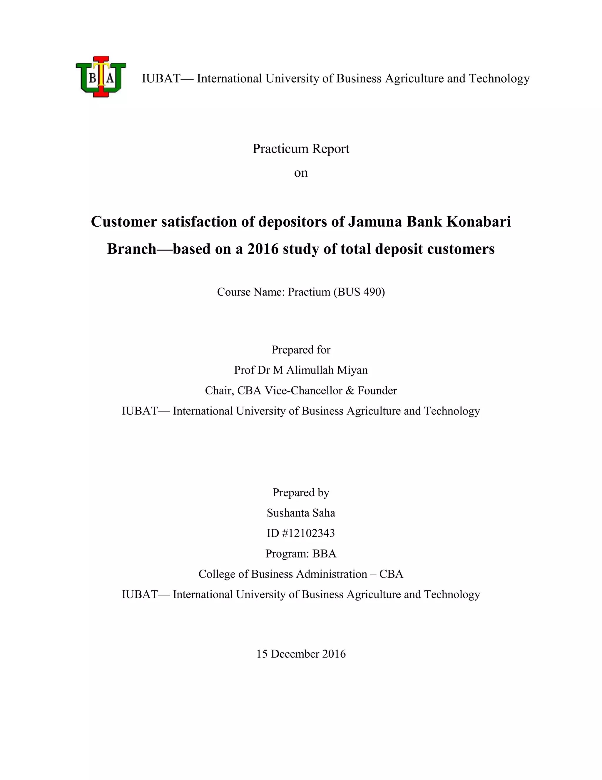 Customer satisfaction of depositors of jamuna bank | PDF | Business ...