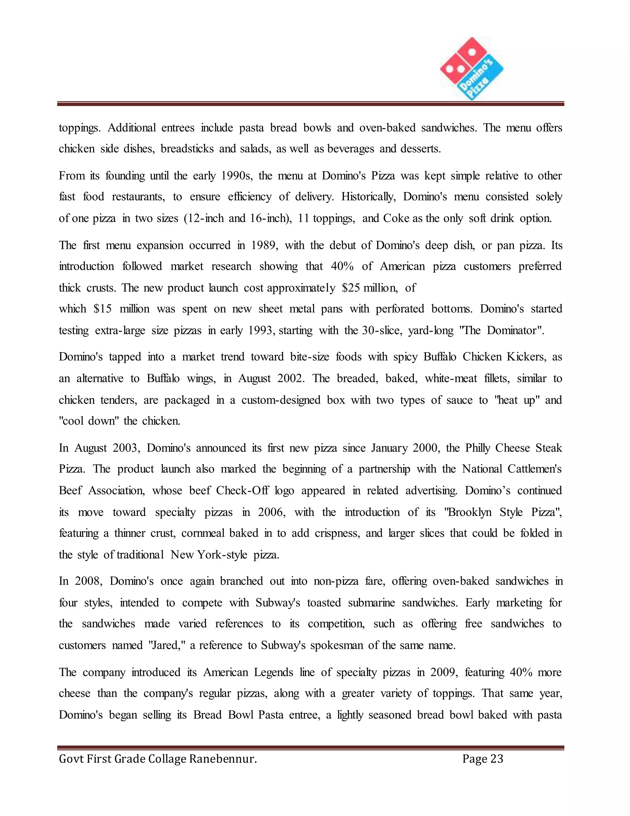 Customer satisfaction towards domino's pizza | DOCX