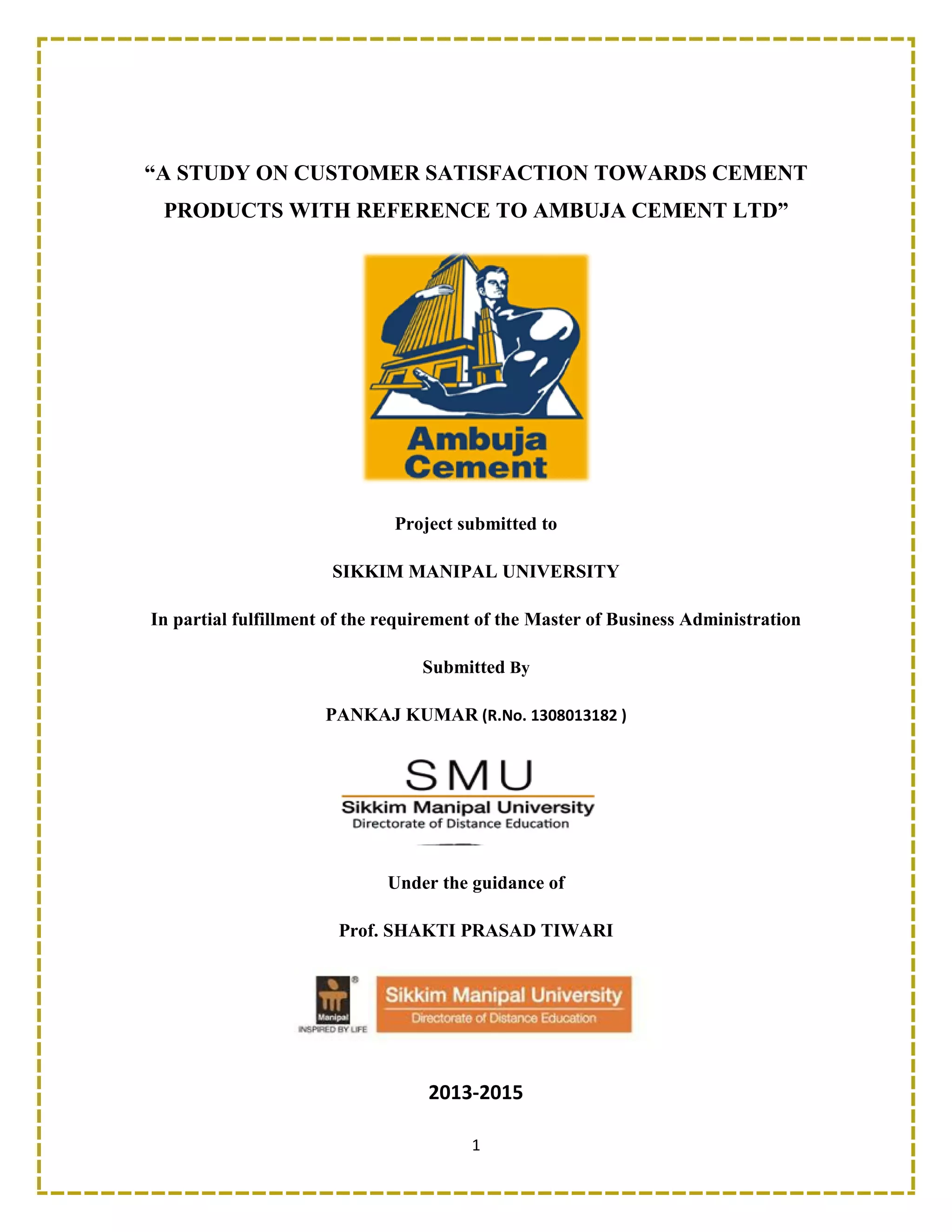 Customer satisfaction with reference to ambuja cement ltd | PDF