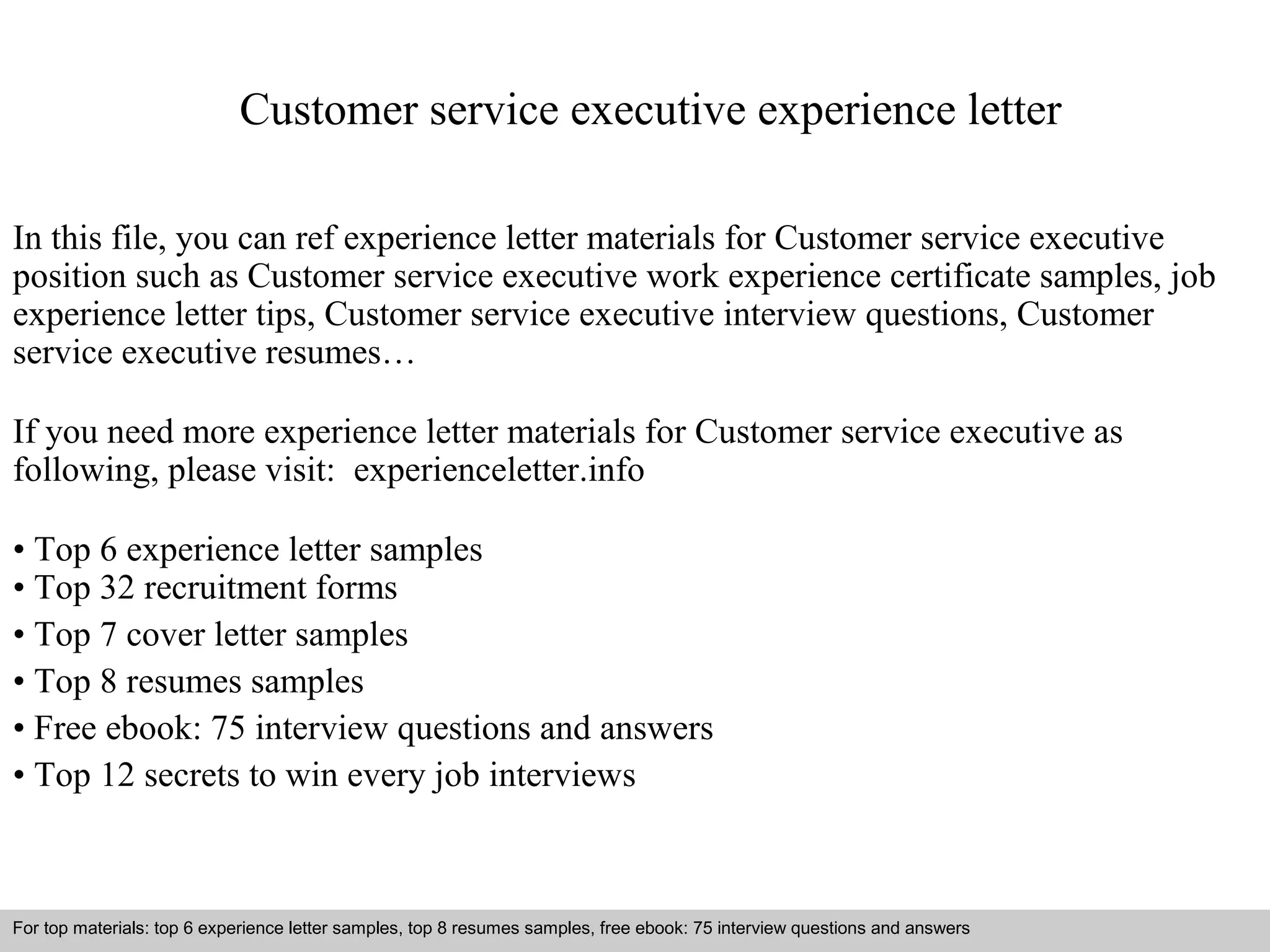 Customer service executive experience letter | PPT