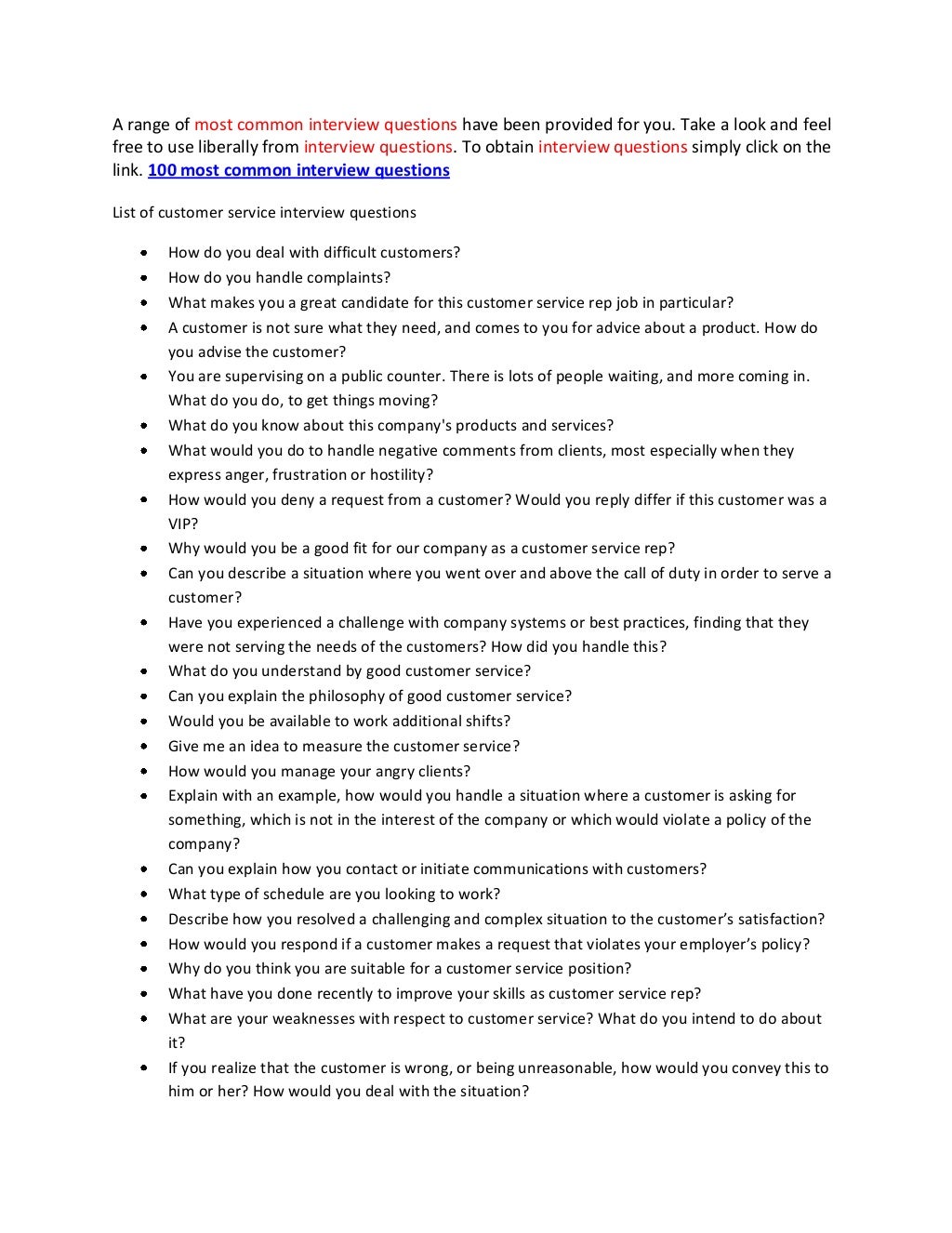 Customer Service Interview Questions And Answers Customer Service Interview Questions And Answers
