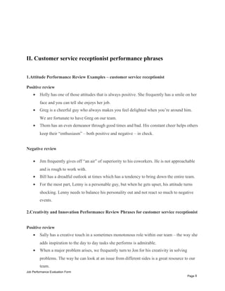 Customer service receptionist performance appraisal | DOC | Resume ...