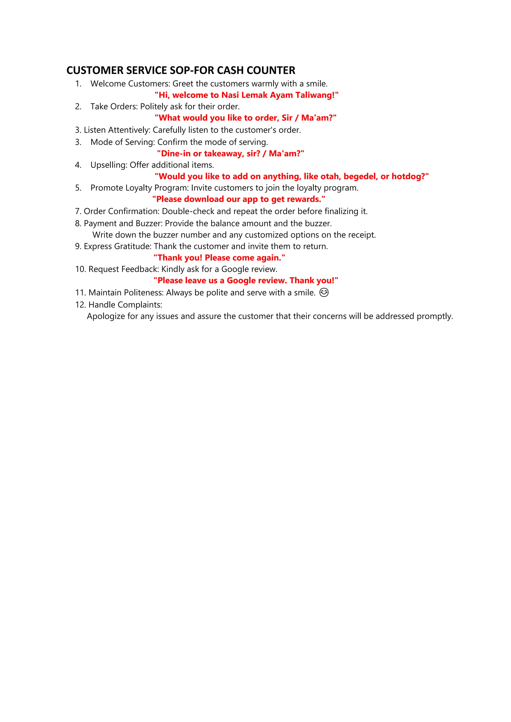 CUSTOMER SERVICE SOP for Food and Beverage Industry | PDF