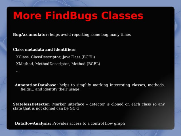Custom Detectors for FindBugs (London Java Community Unconference 2) | PPT